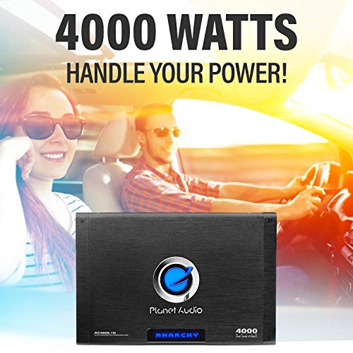 Planet Audio AC4000.1D Anarchy Series Car Audio Amplifier - 4000 High Output, Class D, Monoblock, 1 Ohm Stable, Low Level Inputs, Low Pass Crossover, Hook Up To Stereo and Subwoofer