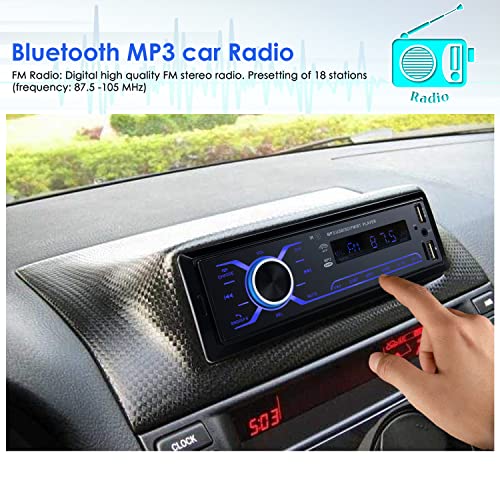 RuiFuDio Single Din Bluetooth Car Stereo FM, Radio Receiver with USB/AUX-in/SD Card Port /USB Support for Playing Music, Hands Free Calling MP3 Player with Wireless Remote Control,7 Lighting Colors