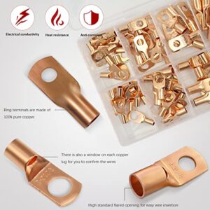 150Pcs Copper Wire Lugs, 70Pcs AWG 2 4 6 8 10 12 Battery Cable Lugs Battery Cable Ends Ring Terminals Connectors with 80pcs Heat Shrink Tubing