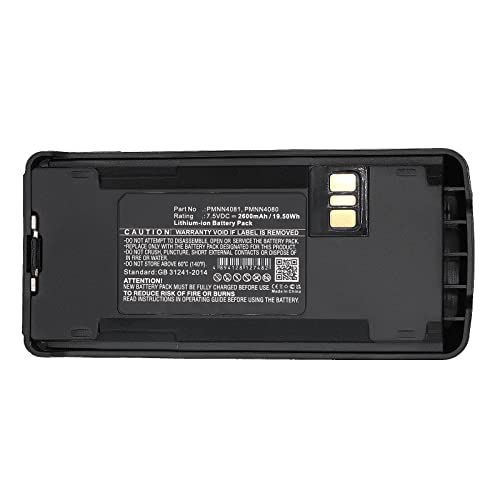 Replacement Battery for Motorola CP185 CP1200 CP1300 CP1600, fits Part No PMNN4476A PMNN4082 PMNN4081AR, 7.5V 2600mAh