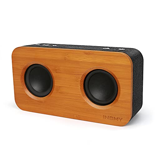 INSMY Retro Bluetooth Speaker, 20W Portable Wood Home Audio Super Bass Stereo with Subwoofer, Bluetooth 5.0 24H Playtime Support TF Card Aux Wireless Bookshelf Speaker for Party (Black)