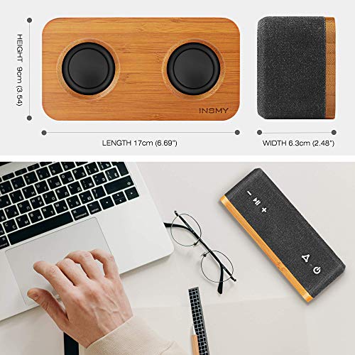 INSMY Retro Bluetooth Speaker, 20W Portable Wood Home Audio Super Bass Stereo with Subwoofer, Bluetooth 5.0 24H Playtime Support TF Card Aux Wireless Bookshelf Speaker for Party (Black)