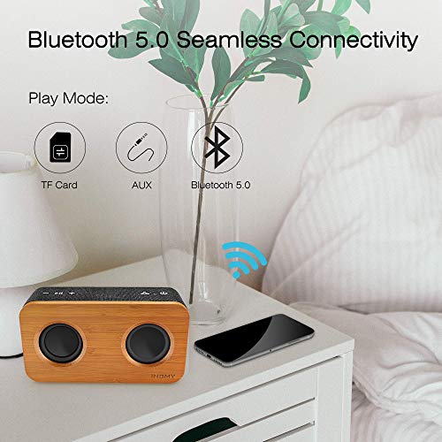 INSMY Retro Bluetooth Speaker, 20W Portable Wood Home Audio Super Bass Stereo with Subwoofer, Bluetooth 5.0 24H Playtime Support TF Card Aux Wireless Bookshelf Speaker for Party (Black)