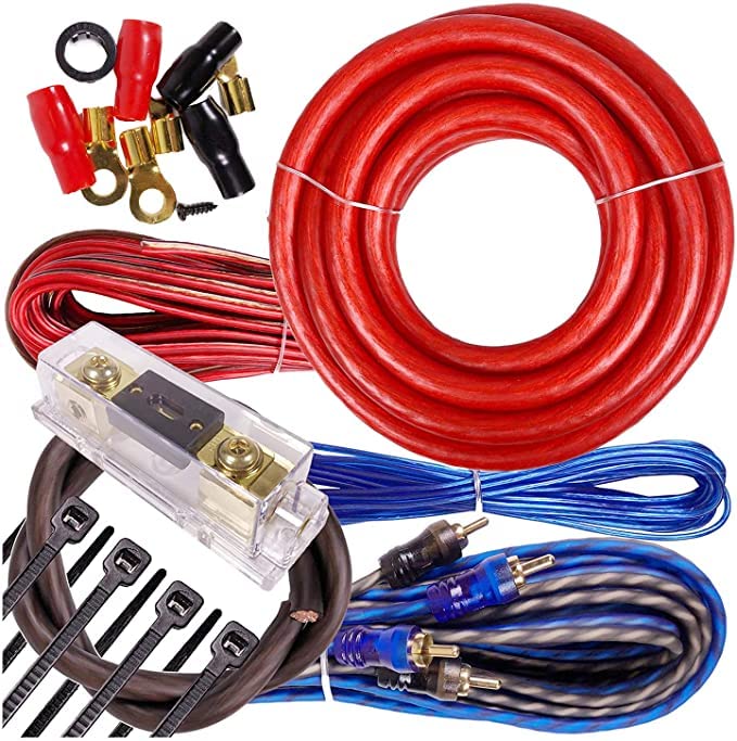 Gravity 1/0 Gauge Power Amp Kit Up to 6500 Watts Premium Elite Pro Flexible RCA Speakers Wires , 250A + 300A Fuse Included , Complete Blue DIY Hobbyist AWG Amplifier Installation Wiring