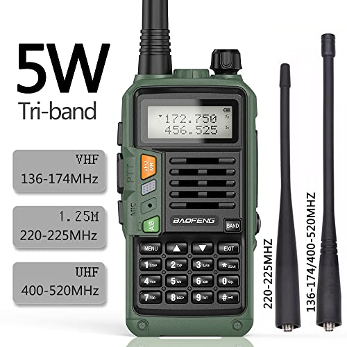 Green Baofeng UV-S9X3 5W Tri-Band Radio (UV-5R 3rd Gen) USB Charger Rechargeable Walkie Talkies Long Range Two Way Radio