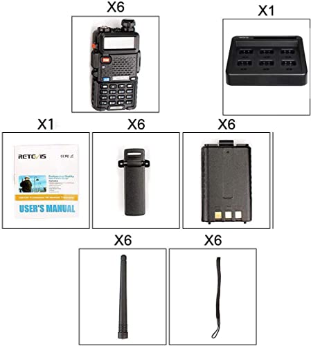 Retevis RT-5R 2 Way Radio Long Range,Business Walkie Talkies,Dual Band,High Power,Two Way Radio for Construction,Industrial with Multi Charger (6 Pack)