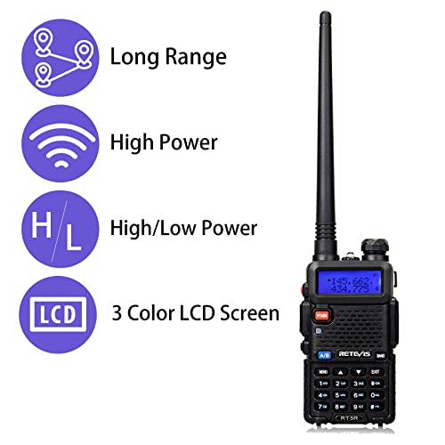 Retevis RT-5R 2 Way Radio Long Range,Business Walkie Talkies,Dual Band,High Power,Two Way Radio for Construction,Industrial with Multi Charger (6 Pack)