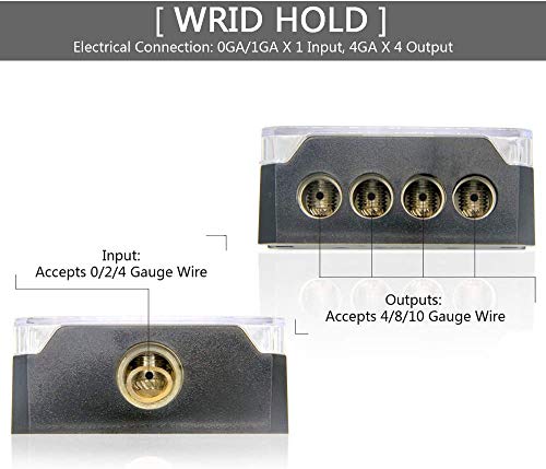 RKURCK 4 Way Power Distribution Block, 0/2/4 AWG Gauge in, 4/8/10 Gauge Out, Car Audio Stereo Amp Distribution Connecting Block for Audio Splitter (1 in 4 Out) 2 Pack