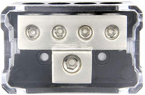 RKURCK 4 Way Power Distribution Block, 0/2/4 AWG Gauge in, 4/8/10 Gauge Out, Car Audio Stereo Amp Distribution Connecting Block for Audio Splitter (1 in 4 Out) 2 Pack