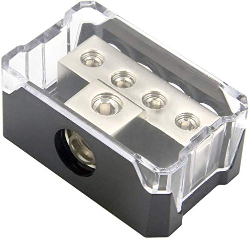 RKURCK 4 Way Power Distribution Block, 0/2/4 AWG Gauge in, 4/8/10 Gauge Out, Car Audio Stereo Amp Distribution Connecting Block for Audio Splitter (1 in 4 Out) 2 Pack