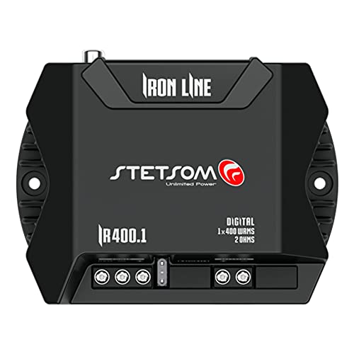 Stetsom IR 400.1 2 Ohms Compact Digital Mono Amplifier, Iron LINE, 400 Watts RMS 400x1, 2Ω Stable, Monoblock Digital Car Audio Amp TS, Full-Range Sound Quality, Crossover