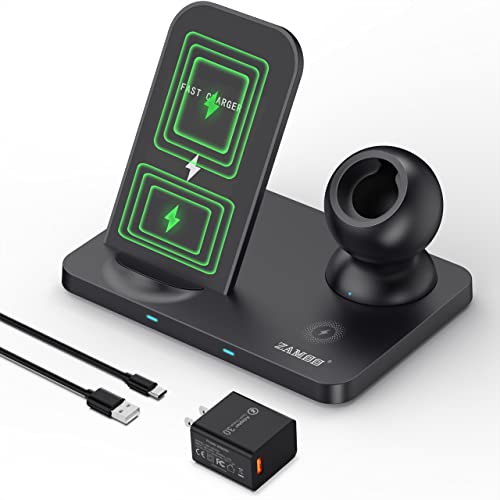 Wireless Charging Station, 3 in 1 Wireless Charger, 18W Fast Charger Stand for iPhone 13/12/11/Pro/Max/XR/XS/X, Apple Watch 7/6/SE/5/4/3/2/1, AirPods Pro/3/2, Adapter and Cable Included