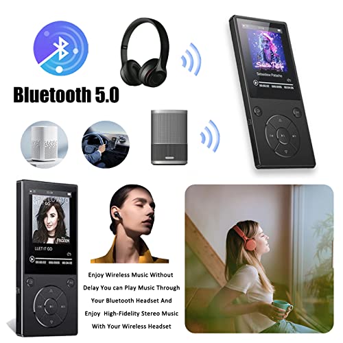 MP3 Player with Bluetooth, 32GB MP3 Players 2.4 Inch Large Screen Lossless Music High-Fidelity Sound Quality, Support Recording FM for Kids Student Adult mp4 Player, Expandable Memory 128GB