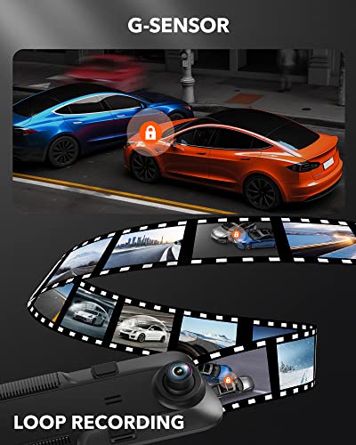 WOLFBOX G840H 2.5K Mirror Dash Cam,12'' Mirror Dash Cam Front and Rear,1080P Rear View Mirror Camera,Dual Dash Camera for Cars with 32GB TF Card & GPS,Super Night Vision,Parking Monitoring