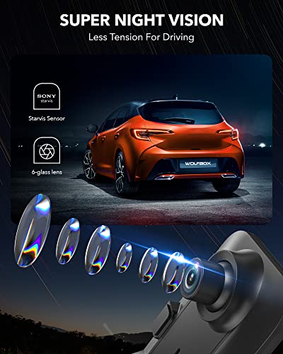 WOLFBOX G840H 2.5K Mirror Dash Cam,12'' Mirror Dash Cam Front and Rear,1080P Rear View Mirror Camera,Dual Dash Camera for Cars with 32GB TF Card & GPS,Super Night Vision,Parking Monitoring