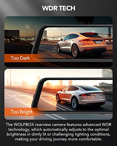 WOLFBOX G840H 2.5K Mirror Dash Cam,12'' Mirror Dash Cam Front and Rear,1080P Rear View Mirror Camera,Dual Dash Camera for Cars with 32GB TF Card & GPS,Super Night Vision,Parking Monitoring