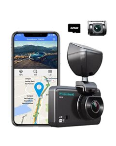 upgrow 4k dual dash cam front and rear dashcam with sd card included, wifi and gps, dash camera for cars with 3 inches ips screen,recorder with super night vision, 24-hour parking monitor