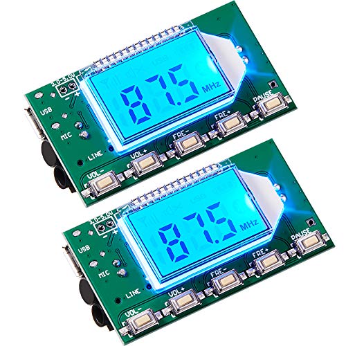 2 Pieces Digital FM Transmitter Module Stereo FM Transmitter DSP PLL 76.0-108.0MHz Stereo Frequency Modulation with LCD Display Line/USB/Mic Input, DC 3.0V - 5.0V