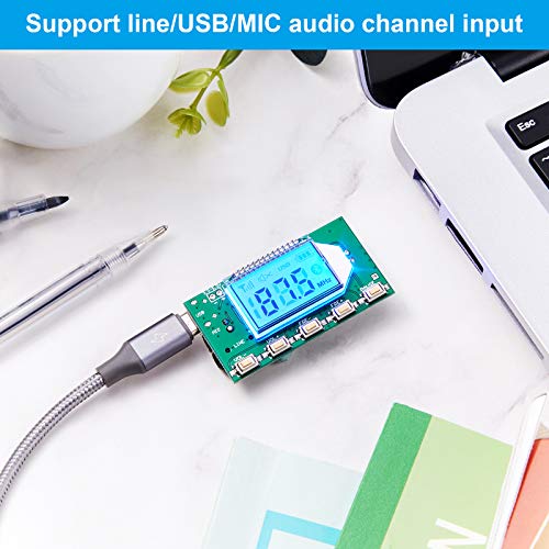 2 Pieces Digital FM Transmitter Module Stereo FM Transmitter DSP PLL 76.0-108.0MHz Stereo Frequency Modulation with LCD Display Line/USB/Mic Input, DC 3.0V - 5.0V