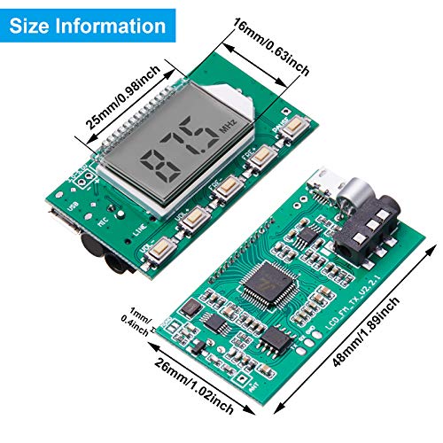 2 Pieces Digital FM Transmitter Module Stereo FM Transmitter DSP PLL 76.0-108.0MHz Stereo Frequency Modulation with LCD Display Line/USB/Mic Input, DC 3.0V - 5.0V