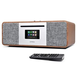 lemega msy5 cd player,fm digital radio,internet radio,spotify connect,bluetooth speaker,stereo sound,usb charging,clock alarms,remote&app control – walnut finish