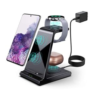 aukvite wireless charger samsung, 3 in 1 wireless charging station for galaxy s22 ultra s22 z fold 4 z flip 4 s21, samsung watch charger for galaxy watch 5 pro 4 3 gear s3, galaxy buds 2 pro (black)