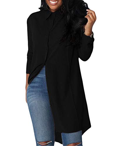 Andongnywell Women's Blouse High Low Hem Shirt Long Sleeve Tops Irregular mid-Length Long-Sleeved Chiffon Shirt (Black,5,XX-Large)