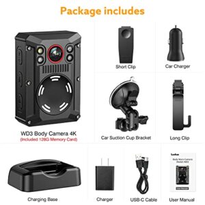 Losfom 4K Dash Cam, Body Camera Built-in 128G & 3500mAh Battery with 11 Hours Recording, Wi-Fi Waterproof Camera with GPS