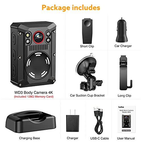 Losfom 4K Dash Cam, Body Camera Built-in 128G & 3500mAh Battery with 11 Hours Recording, Wi-Fi Waterproof Camera with GPS