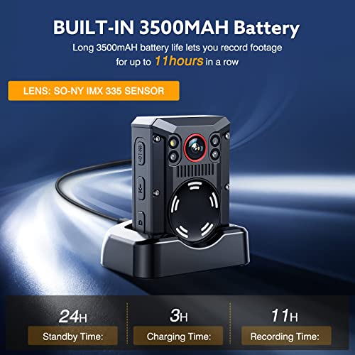 Losfom 4K Dash Cam, Body Camera Built-in 128G & 3500mAh Battery with 11 Hours Recording, Wi-Fi Waterproof Camera with GPS