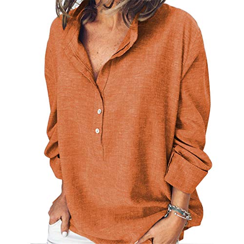 Andongnywell Women's Long Sleeve V Neck Chiffon Blouses Tops Button Shirts Long Sleeve Shirt (Orange,XX-Large,XX-Large)