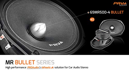 PRV AUDIO 69MR500-4 Bullet, 6x9 Inch Midrange Speaker 4 Ohms, 250 Watts RMS Power, 500 Watts Program Power, Loudspeaker for Pro Car Audio (Single)