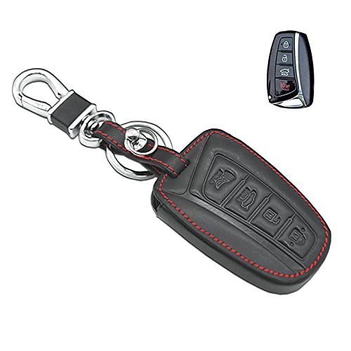 Compatible with fit for 2015-2016 Hyundai Genesis 2013-2015 Santa Fe 2014-2015 Equus 2015 Azera SY5DMFNA04 95440-4Z200 4 Buttons Leather Smart Keyless Entry Remote Control Key Fob Cover Case Protector