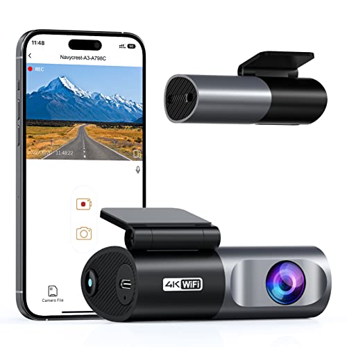 Dash Cam 4K WiFi 2160P Dash Camera for Cars, Car Camera Dash Cam Front Recorder, Dashcam for Cars with App, 24 Hours Parking Mode, G-Sensor, Night Vision, Loop Recording, Support 256GB Max