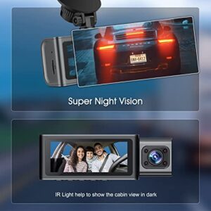 SPADE Dash Cam Front and Inside,1080P Dual Dash Camera for Cars with 64GB SD Card, IR Night Vision, 3.16” IPS Screen, WDR G-Sensor, 310°Wide Angle 24H Parking Monitor Loop Recording Motion Detection