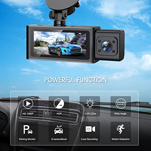 SPADE Dash Cam Front and Inside,1080P Dual Dash Camera for Cars with 64GB SD Card, IR Night Vision, 3.16” IPS Screen, WDR G-Sensor, 310°Wide Angle 24H Parking Monitor Loop Recording Motion Detection