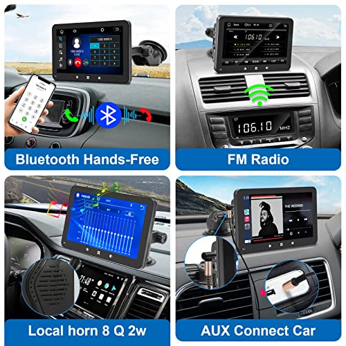 Portable Car Stereo with Wireless Apple Carplay and Android Auto, 7 Inch IPS Touchscreen Car Stereo with Backup Camera, Wireless Air Play, Bluetooth Handsfree, Mirror Link/Mic/TF/USB/AUX/Fast Charging