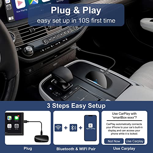 Wireless CarPlay Adapter for Factory Wired CarPlay, Wireless Dongle for Apple CarPlay Cars from 2017 and iPhone iOS 12+, Plug & Play, Online Update