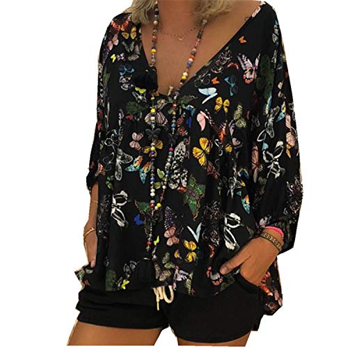 Andongnywell Women's Print Blouse V Neck Chiffon Peplum Top V-Neck Floral Print Chiffon Shirt Tunics (Multicolor 3,1,Small)