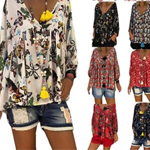 Andongnywell Women's Print Blouse V Neck Chiffon Peplum Top V-Neck Floral Print Chiffon Shirt Tunics (Multicolor 3,1,Small)