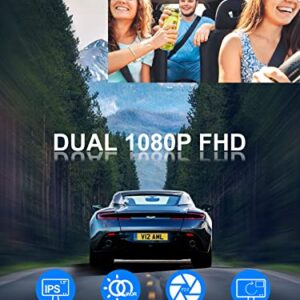 Dual Dash Cam 1080P, Dash Cam Front and Inside, Dash Camera for Cars with 32GB SD Card, Infrared Night Vision, 1.5 inch IPS Screen, Loop Recording, Accident Lock, WDR, Parking Monitor for Taxi Driver