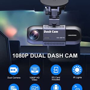 Dual Dash Cam 1080P, Dash Cam Front and Inside, Dash Camera for Cars with 32GB SD Card, Infrared Night Vision, 1.5 inch IPS Screen, Loop Recording, Accident Lock, WDR, Parking Monitor for Taxi Driver