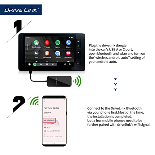 DriveLink Android Auto Wireless Adapter for Wired AA Car Wireless Android Auto Dongle for Android 11/12/13 Phone