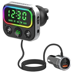 bluetooth fm transmitter for car, wireless bluetooth car adapter with 1.44 inch display & usb 2.0 & type-c pd ports supports hands free calls, siri/voice assistant function, tf card, qc 3.0