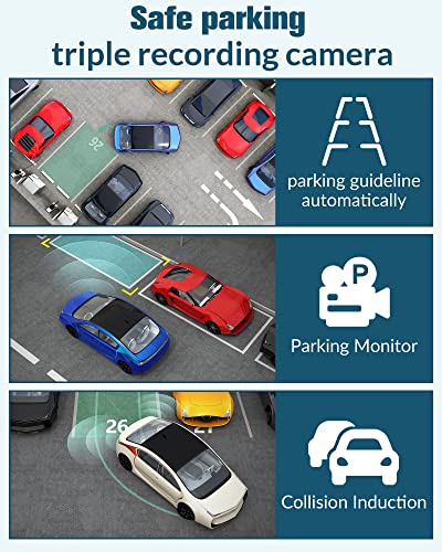 3 Channel Dash Cam Front and Rear Inside,1080P Full HD 170 Deg Wide Angle Dashboard Camera with 32GB SD Card,2.0 inch IPS Screen,Built in IR Night Vision,G-Sensor,Parking Mode,Loop Recording