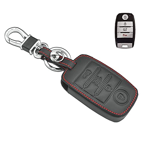 MECHCOS Compatible with Fit for 4buttons Kia K3 K5 Cerato Forte Sorento Rio Rio5 Optima Leather Smart Keyless Entry Remote Control Key Fob Cover Pouch Bag Jacket Case Protector Shell