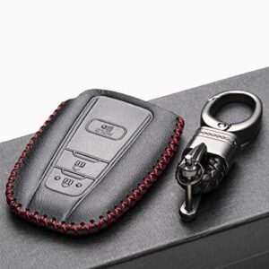 Vitodeco Genuine Leather Smart Key Fob Case Compatible with Toyota Rav4 2021, Camry 2022, Prius 2021, Highlander 2022, CH-R 2021, Avalon 2021, Toyota 86 2020, Mirai 2022 (3 Buttons, Black/Red)