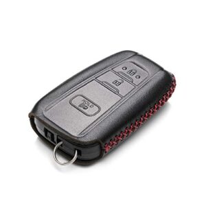 Vitodeco Genuine Leather Smart Key Fob Case Compatible with Toyota Rav4 2021, Camry 2022, Prius 2021, Highlander 2022, CH-R 2021, Avalon 2021, Toyota 86 2020, Mirai 2022 (3 Buttons, Black/Red)