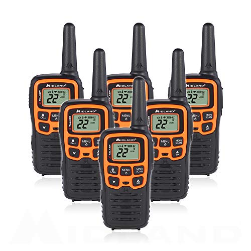 Midland T51VP3 22 Channel FRS Walkie Talkie - Up to 28 Mile Range Two-Way Radio - Orange/Black (Pack of 6)