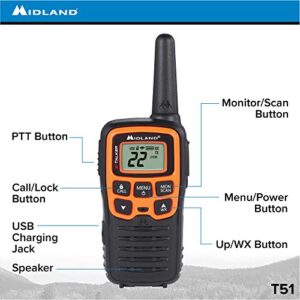 Midland T51VP3 22 Channel FRS Walkie Talkie - Up to 28 Mile Range Two-Way Radio - Orange/Black (Pack of 6)